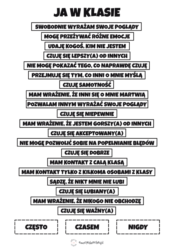 Ja w klasie - karta pracy - Emocje Dziecka