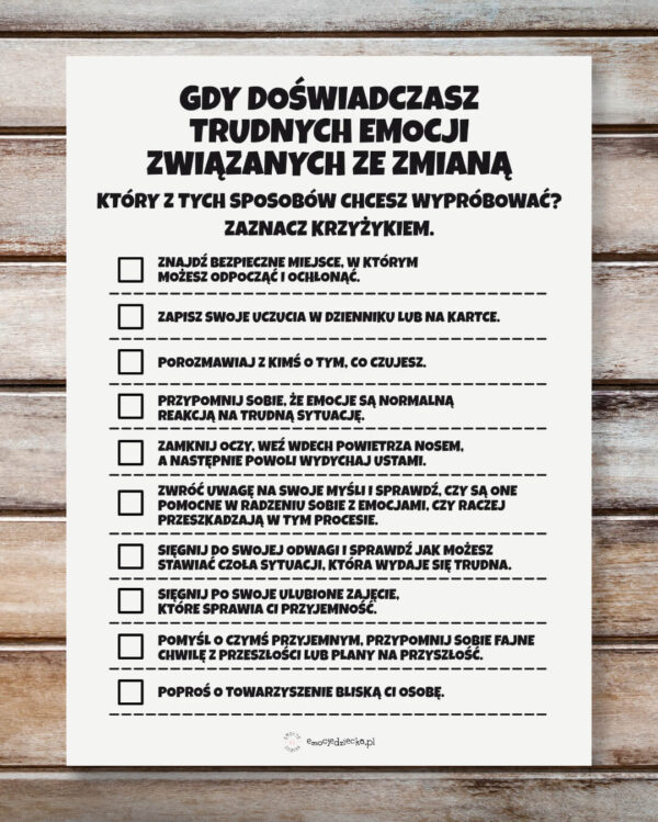 Trudne emocje związane ze zmianą – karta pracy do pobrania